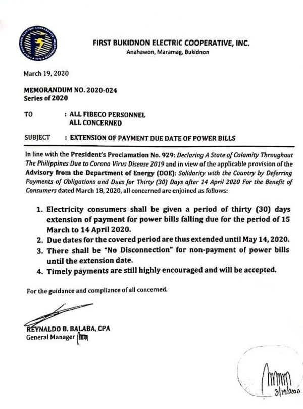 FIBECO postpones electricity bill due dates - Bukidnon Online